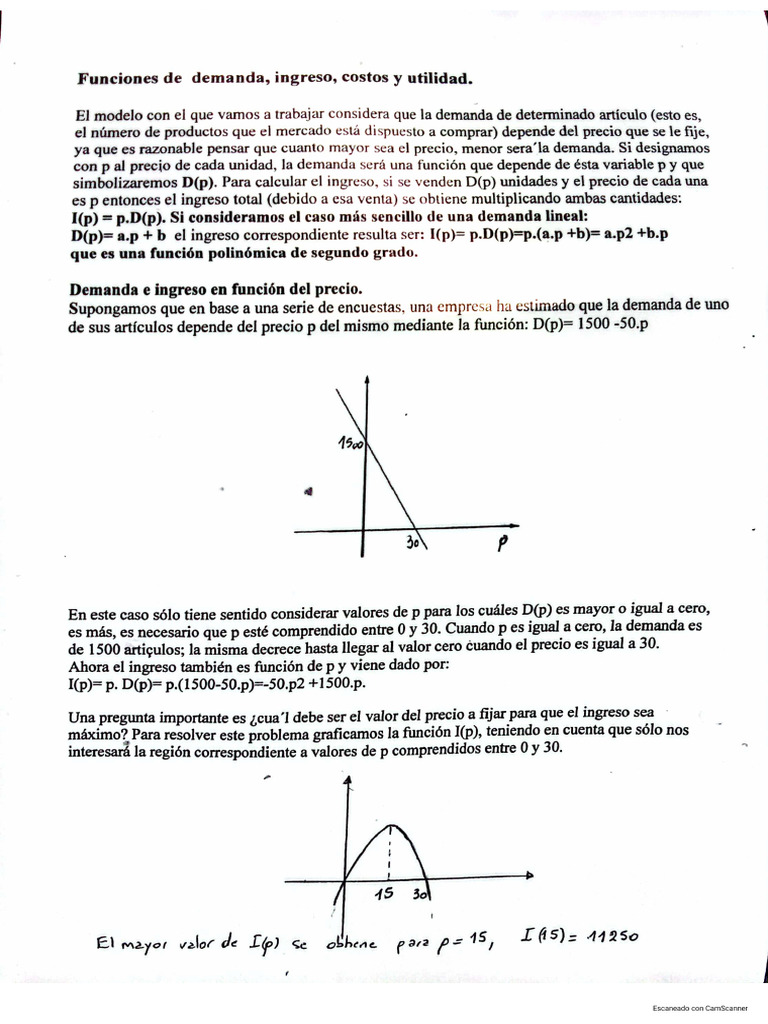 Función de Demanda, Ingreso, Costos y Utilidad | PDF