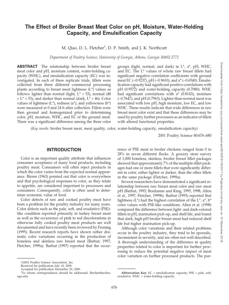 Broiler Meat Color Impact on Quality | PDF | Meat | Poultry