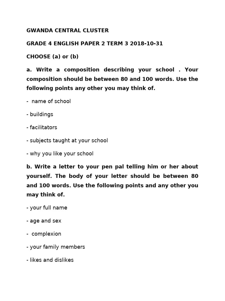 Grade 4 Eng PP 2 2018 | PDF