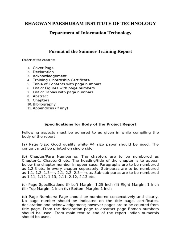 Summer Training Report Guidelines IT | PDF
