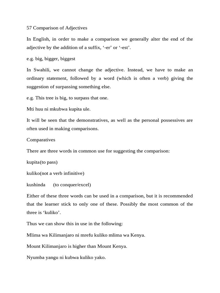 Swahili Adjective Comparisons Guide | PDF | Languages | Foreign ...