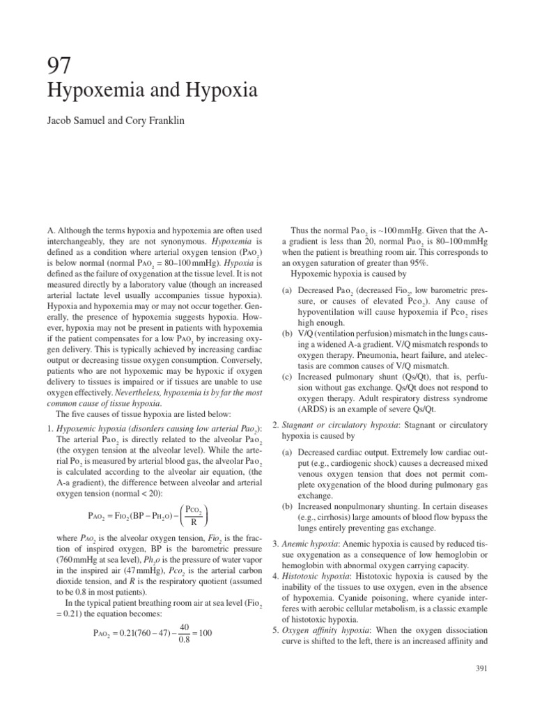 Hypoxemia and Hypoxia | PDF | Pulmonology | Respiratory System
