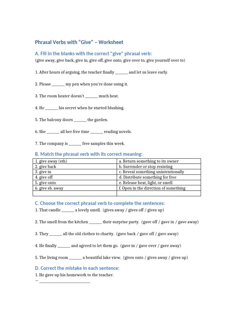 Merged Phrasal Verbs Worksheet | PDF