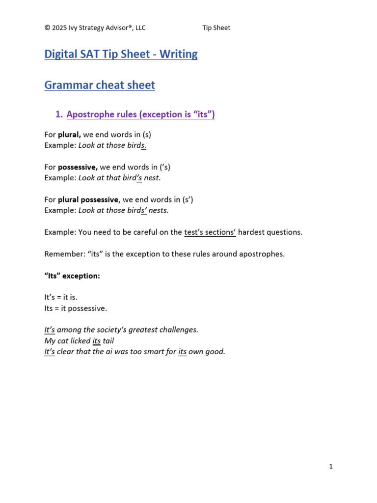 Digital SAT Writing Tips: Grammar Guide | PDF | Language Mechanics ...