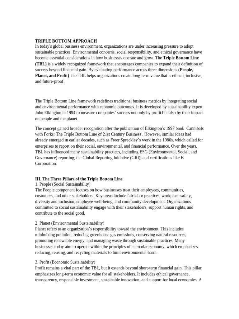 Triple Bottom Line Report | PDF | Sustainability | Natural Environment