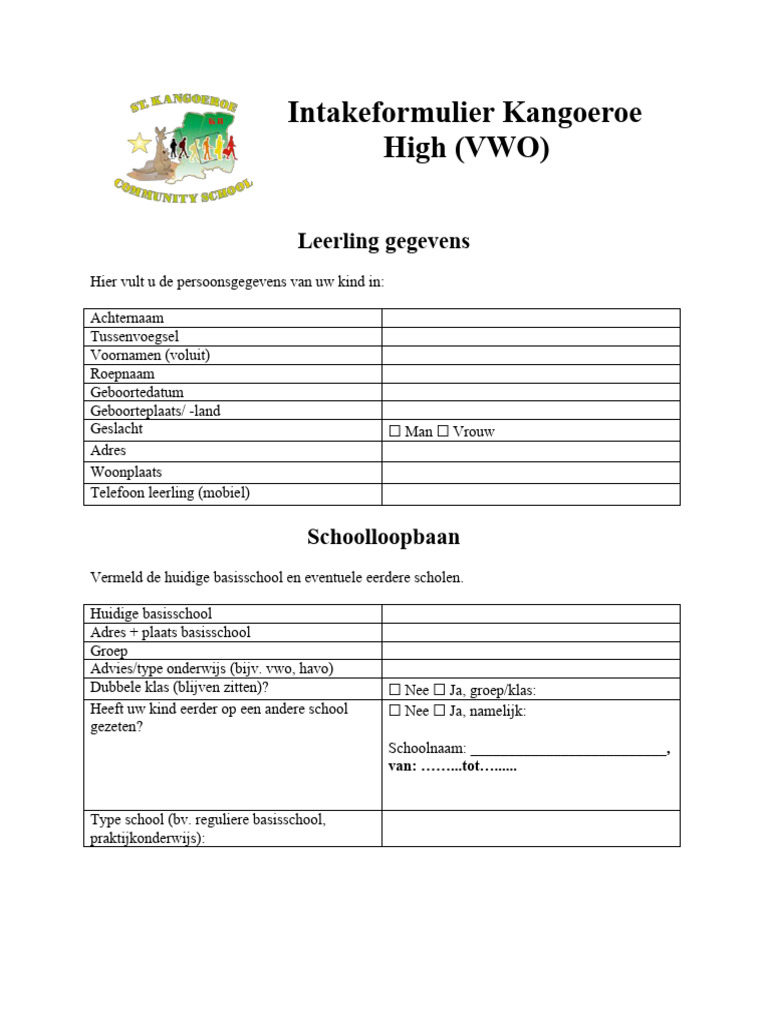 Intakeformulier Voor Instroom KH | PDF