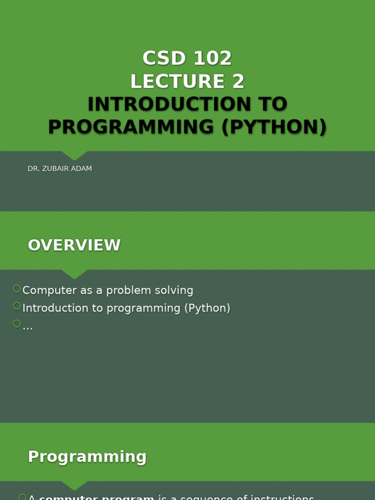CSC 102 Lecture 3 | PDF | Variable (Computer Science) | Python (Programming Language)