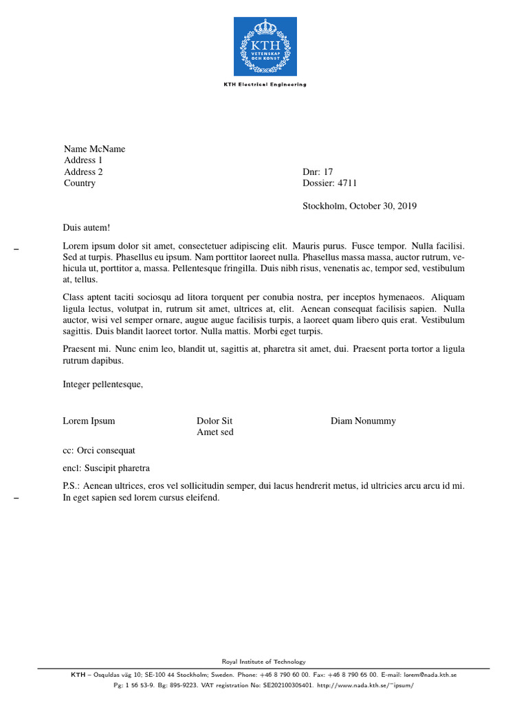 KTH Letter Template Example | PDF