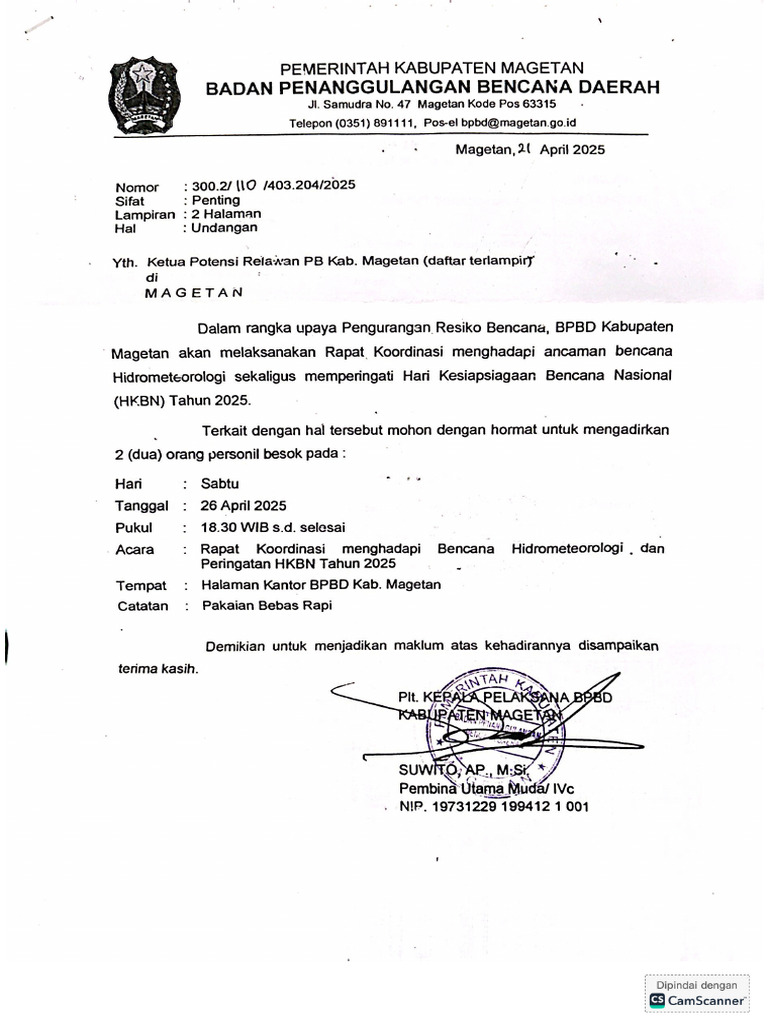 Undangan Potensi Relawan PB Magetan | PDF