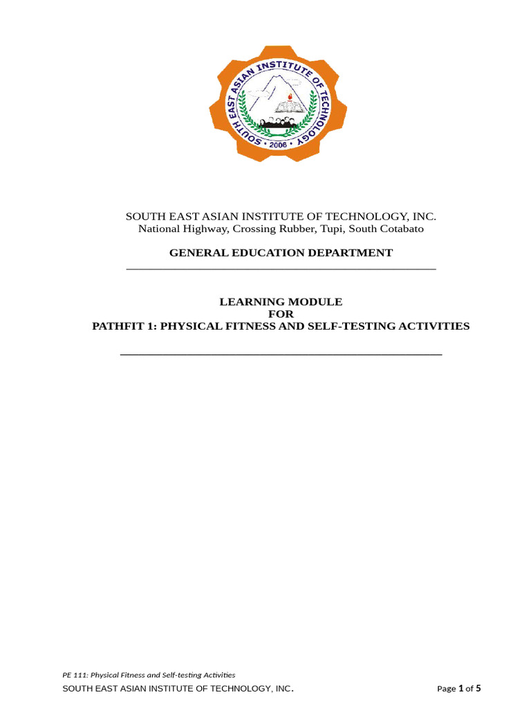 Pathfit 1 Lesson 1 Pe | PDF | Physical Education | Physical Fitness