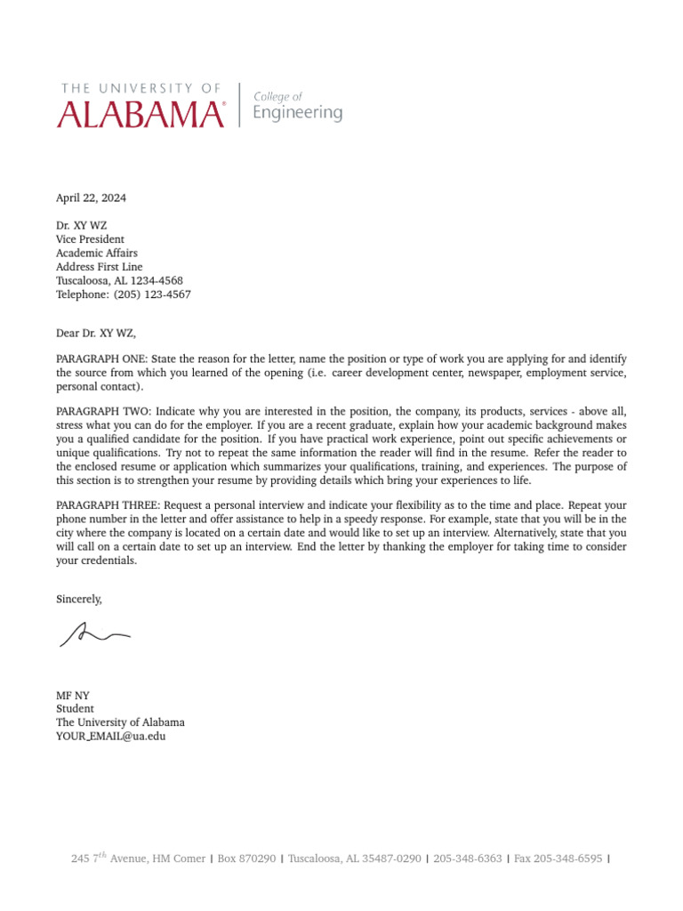 The University of Alabama Letter | PDF