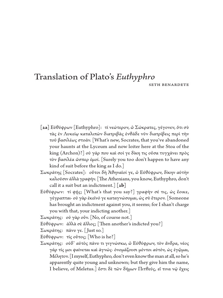 Euthyphro: A Translation of Plato's Dialogue | PDF | Socrates ...