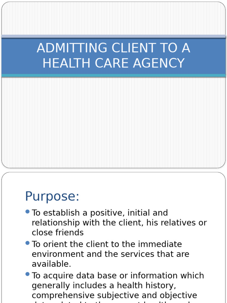 Admitting Client To A Health Care Agency | PDF | Circulatory System ...
