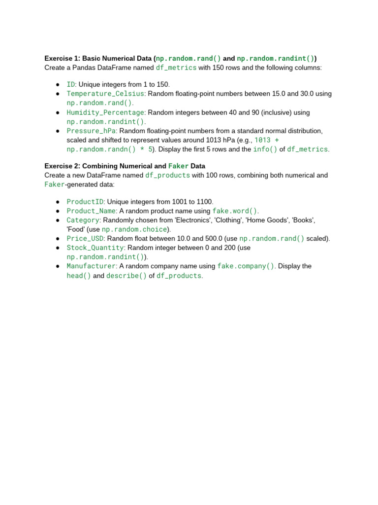 Synthetic Dataset Exercises | PDF