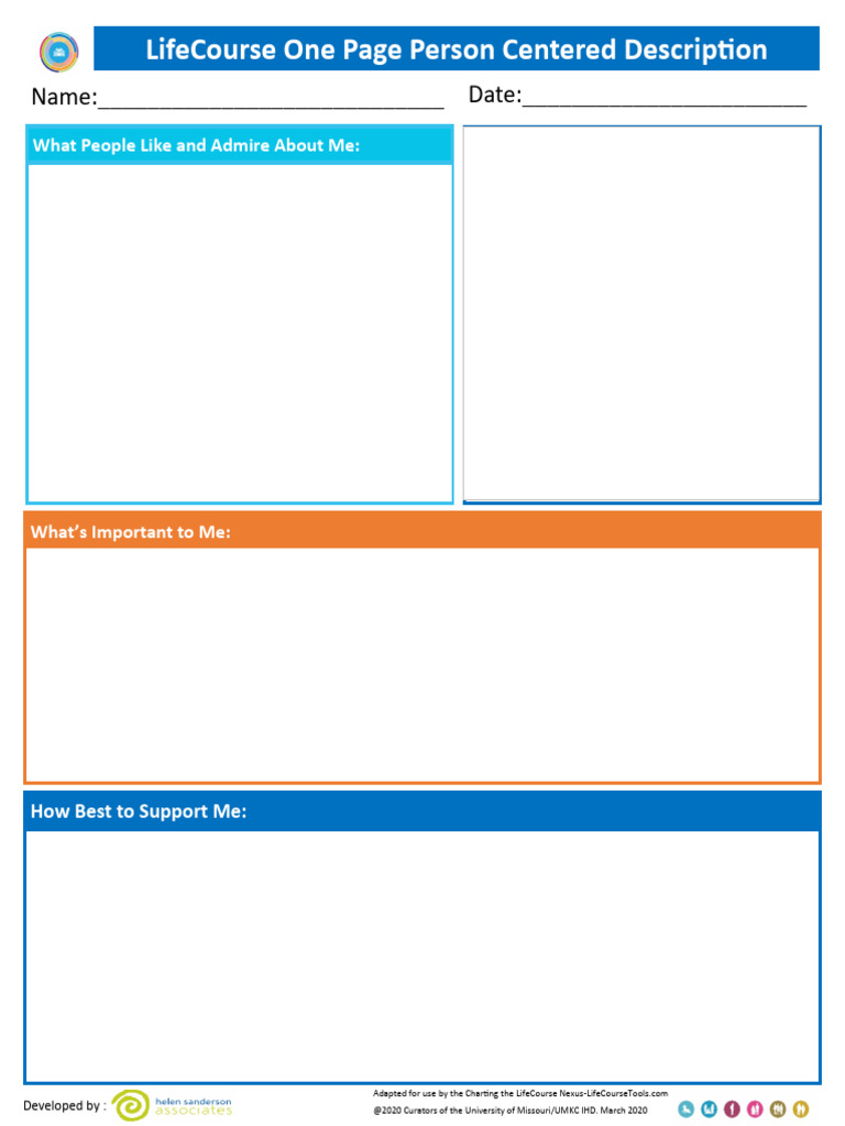 Lifecourse One Page Person Centered Fillable | PDF