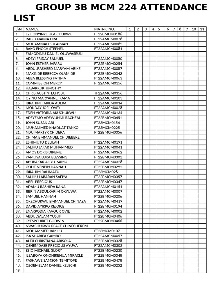 Group 3B MCM 224 Attendance List | PDF