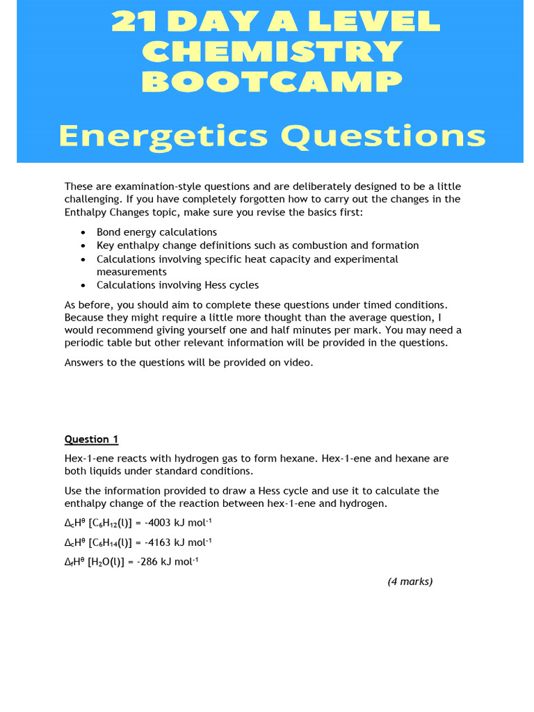 21 Day Chemistry Boot Camp Energetics Questions | PDF | Chemical ...