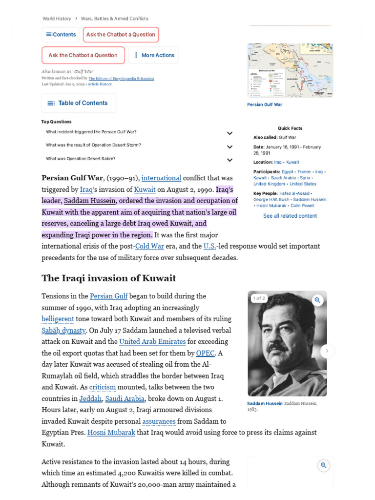 Persian Gulf War - Summary, Dates, Combatants, Casualties, Syndrome ...