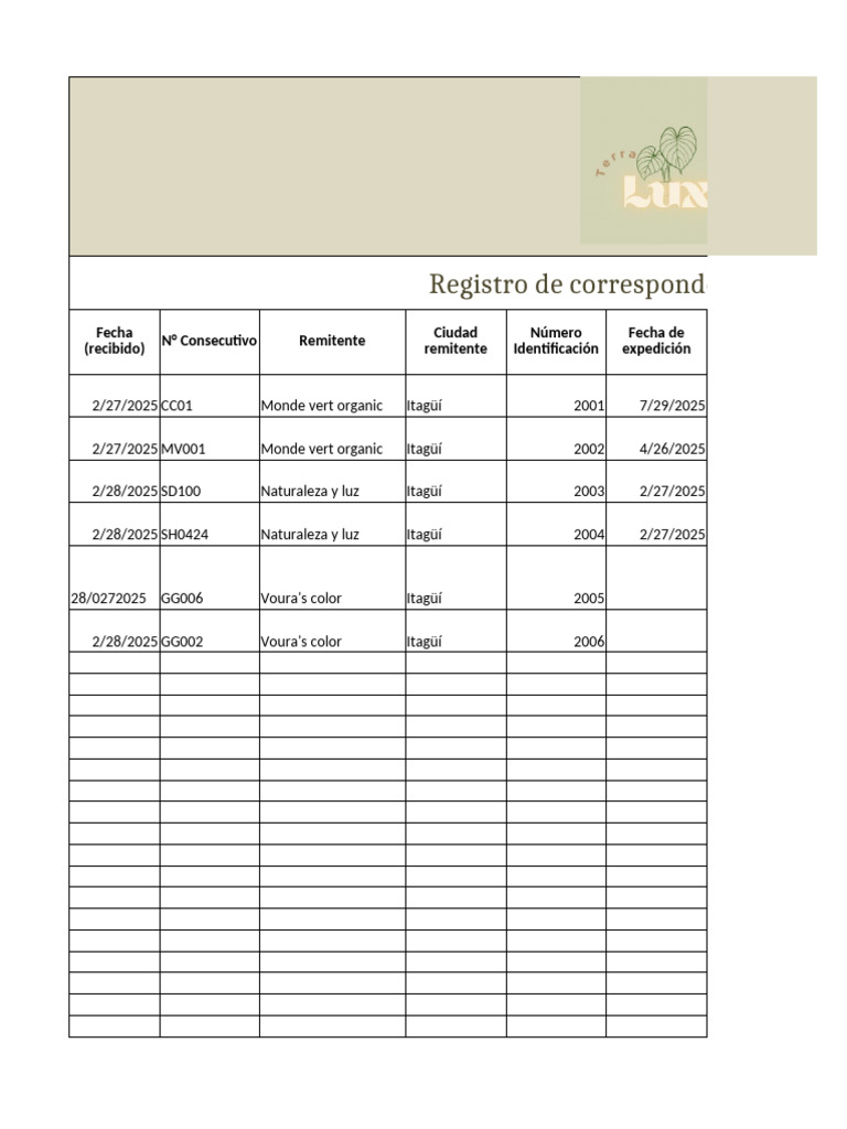 Registro de Correspondencia Recibida | PDF