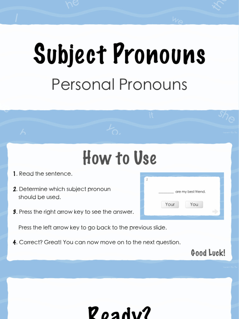 Subject Pronouns - Digital Fill-In-The-Blanks Quiz | PDF