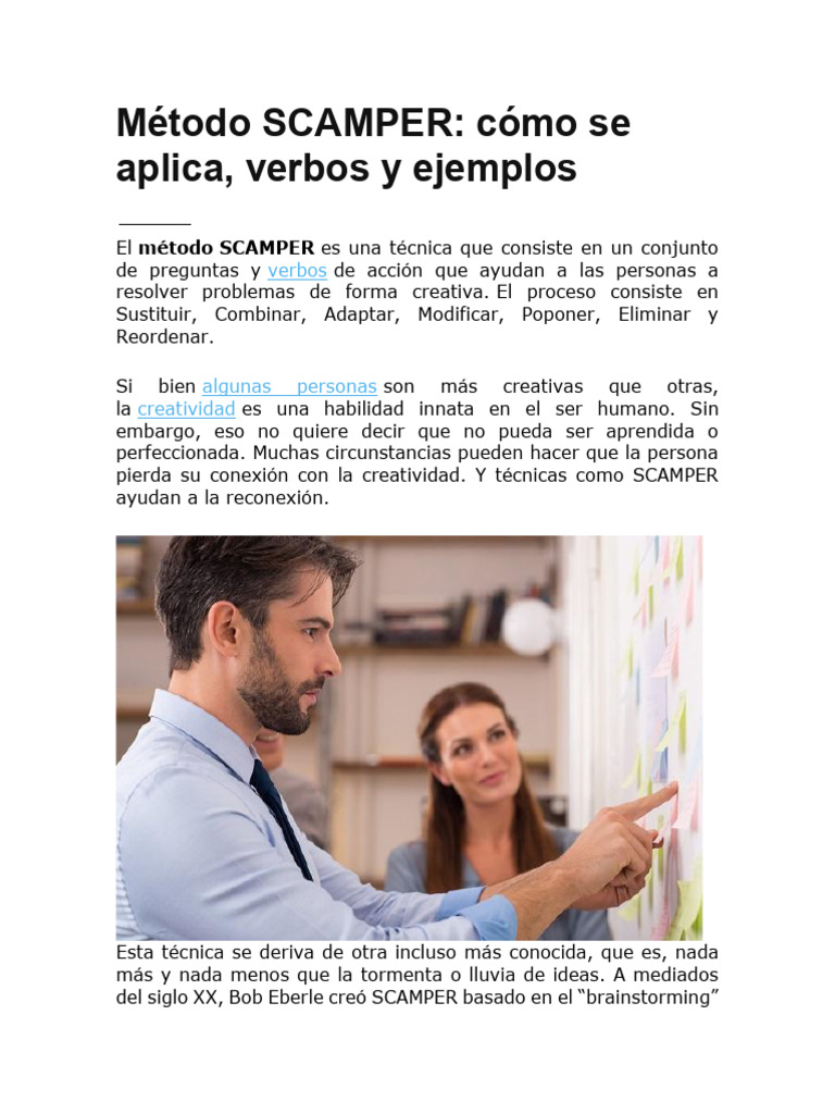 Ejemplo práctico del método SCAMPER | PDF | Cocinando | Creatividad
