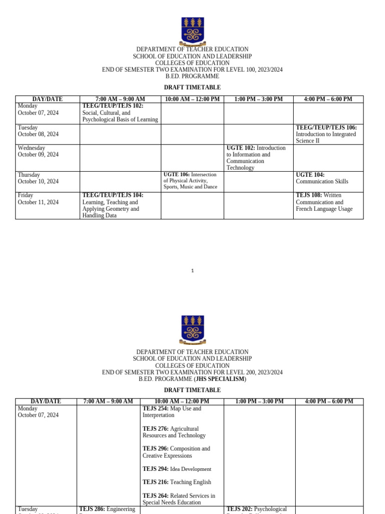 Draft Semester 2 Exam Timetable | PDF | Academic Term | Middle Schools