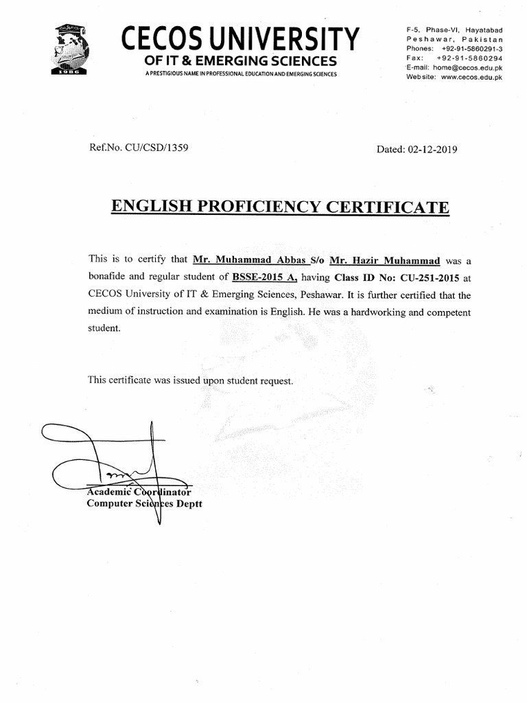 English Proficiency Letter | PDF