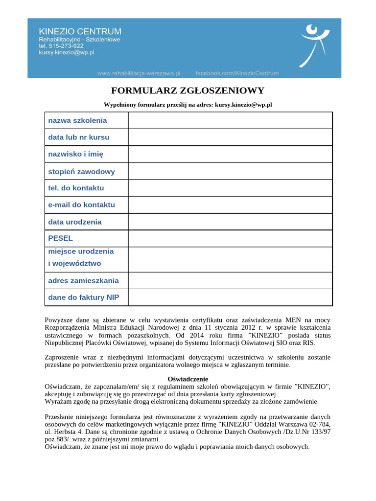Formularz Zgloszeniowy | PDF