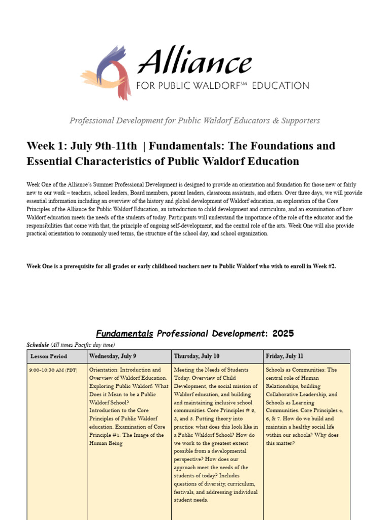 2025 Summer PD Full Schedule | PDF | Waldorf Education | Teachers