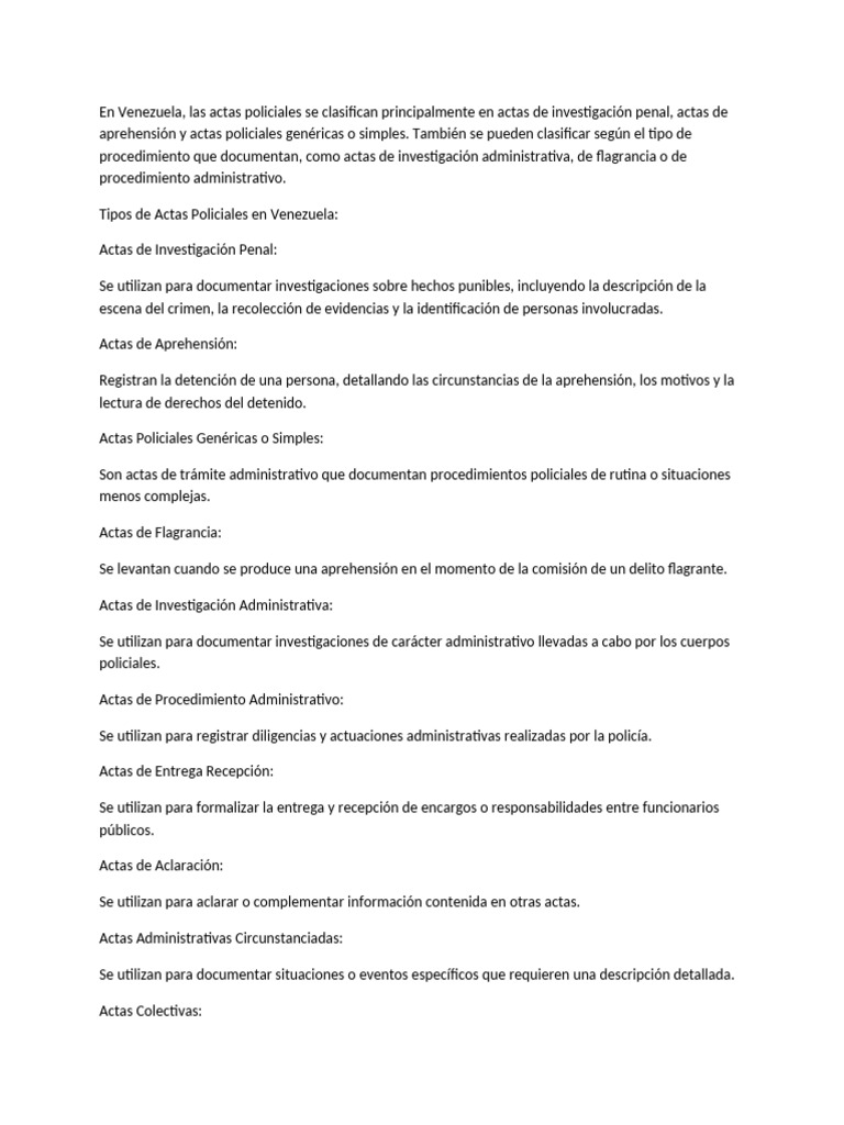 Tipos de Actas Policiales en Venezuela | PDF