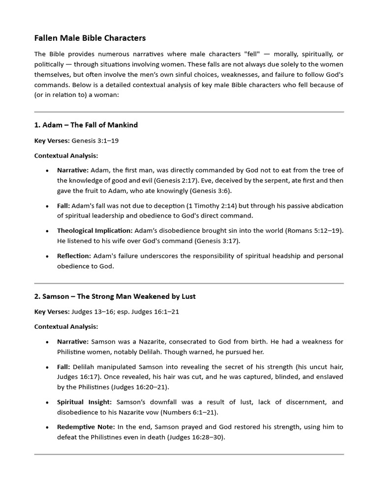 Male Bible Characters' Downfalls | PDF | Books Of Kings | Books Of Samuel
