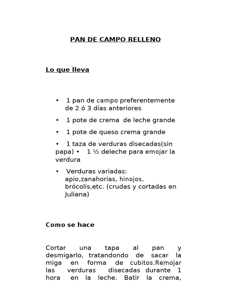 PAN DE CAMPO RELLENO | PDF | Panes | Relleno
