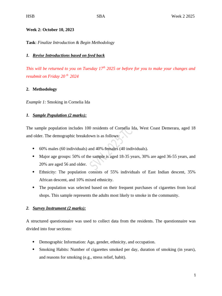 Week 2- Finalize Introduction & Begin Methodology and Samples-2025 | PDF | Sleep | Smoking
