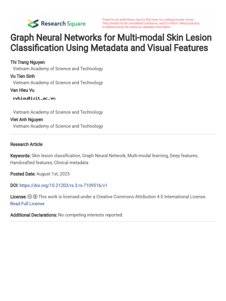 Graph Neural Networks For Multi-Modal Skin Lesion | PDF | Applied ...
