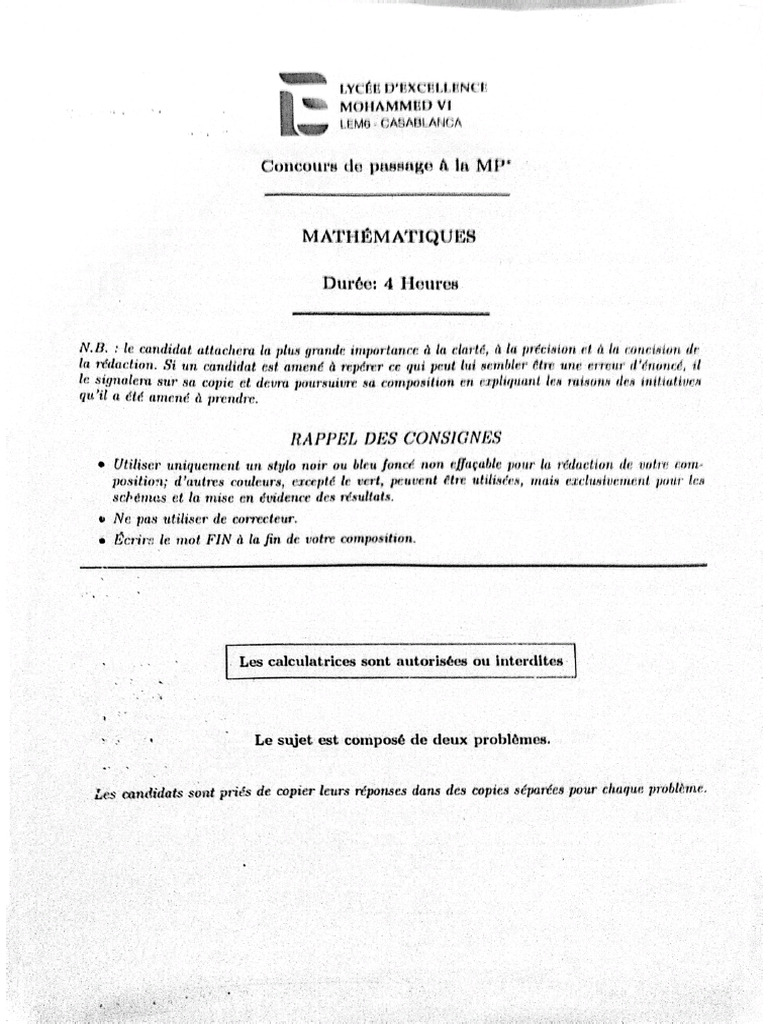 CONCOURS MP ETOILE MATHS lycee d excellence | PDF