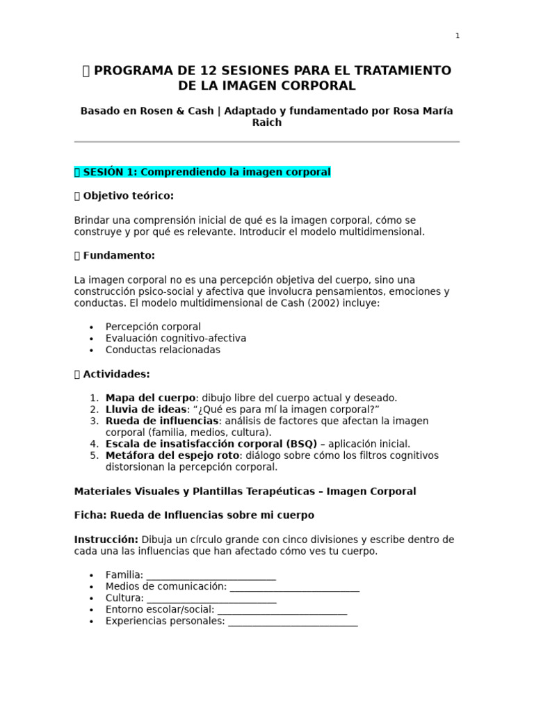 Tratamiento de la Imagen Corporal Raich | PDF | Las emociones | Pensamiento