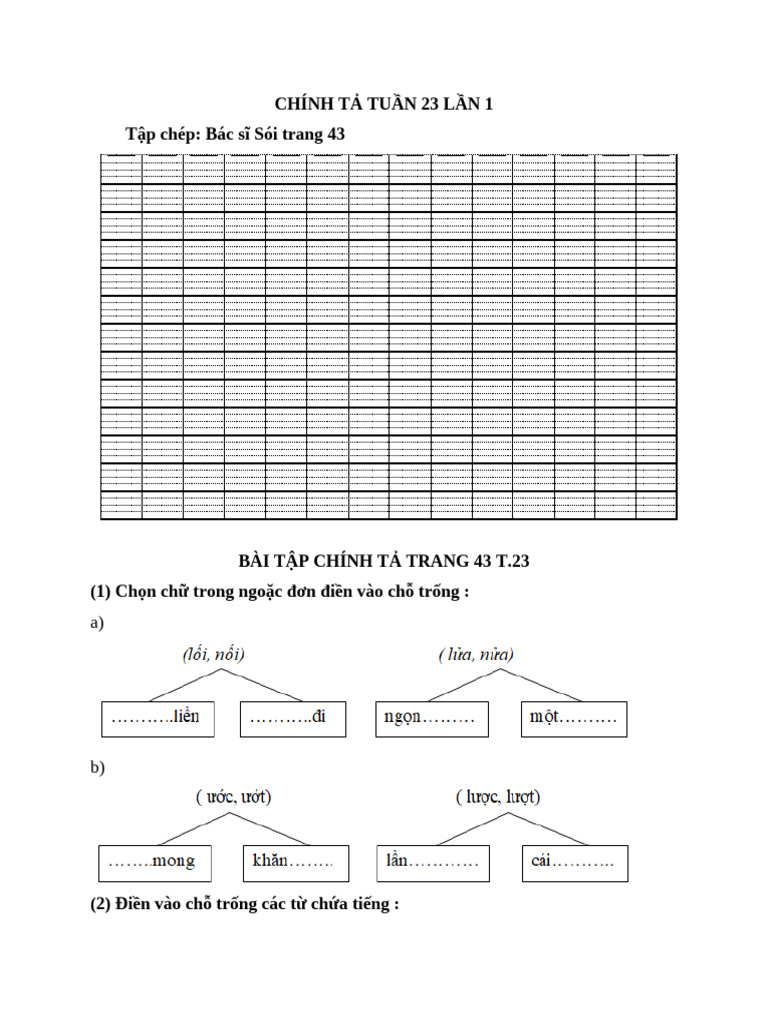 Bai Tap Chinh Ta Lop 2 Tuan 23 Trang 43 34202022 | PDF