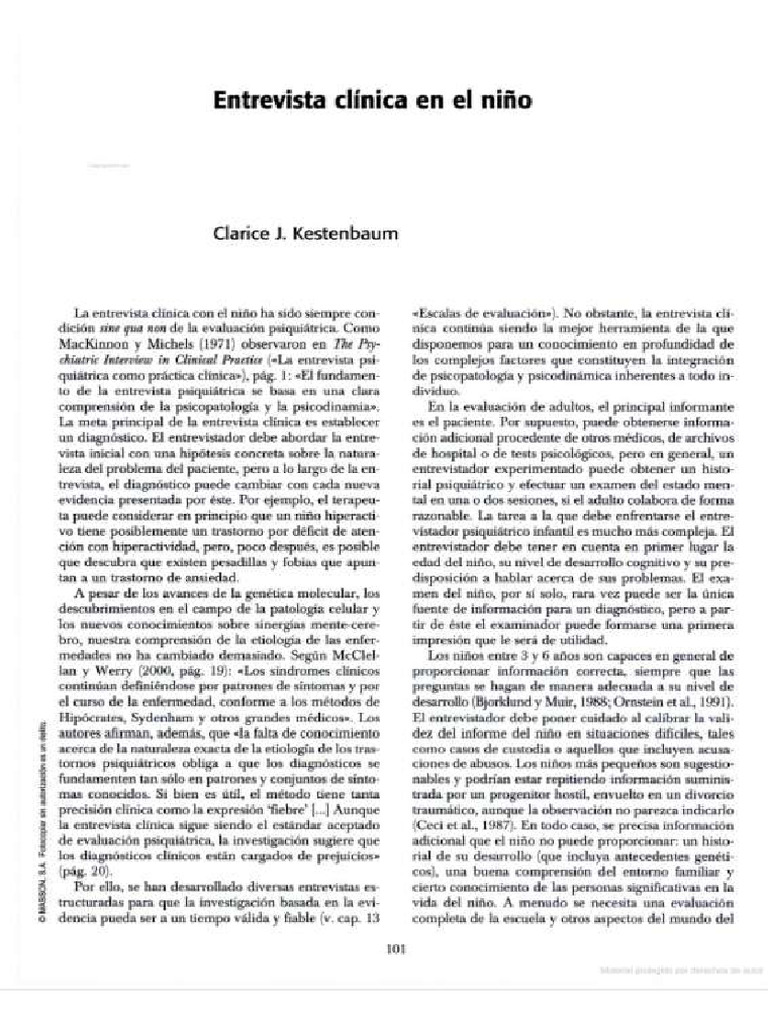 Wiener, J & Dulcan, M. Tratado de Psiquiatria de La Infancia y La Adolescencia. 101 - 119 | PDF