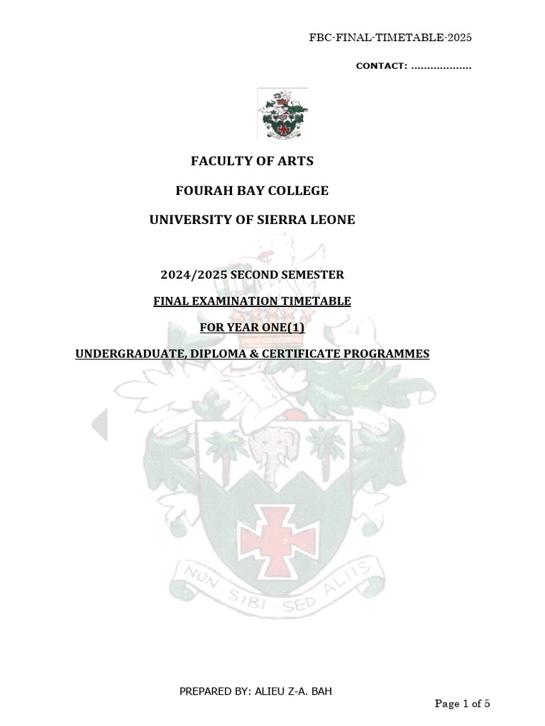 2025 Fbc-2nd-Semester-exams-final Timetable Arts Year Foundation Studies | PDF | Qualifications ...