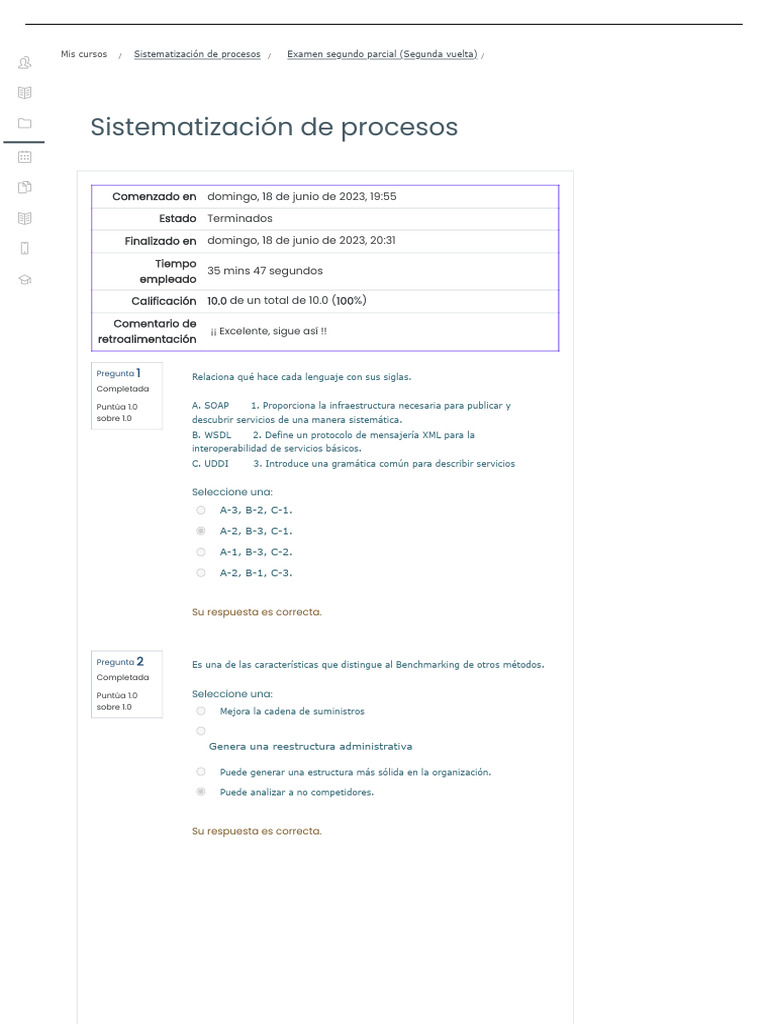 Examen Segundo Parcial Segunda Vuelta Revisi N Del Intento PDF | PDF | Benchmarking