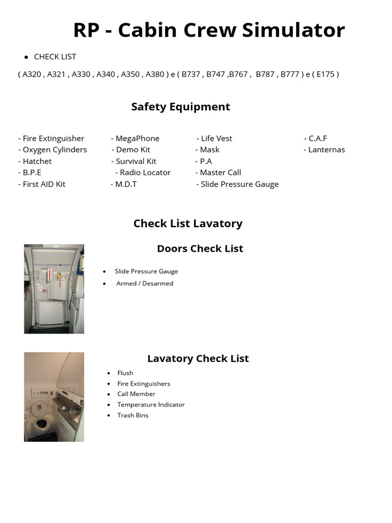 Cabin Crew Simulator Safety Checklists | PDF
