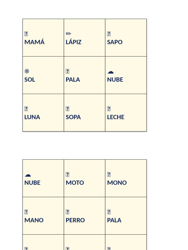 Bingo 3x3: Palabras y dibujos | PDF