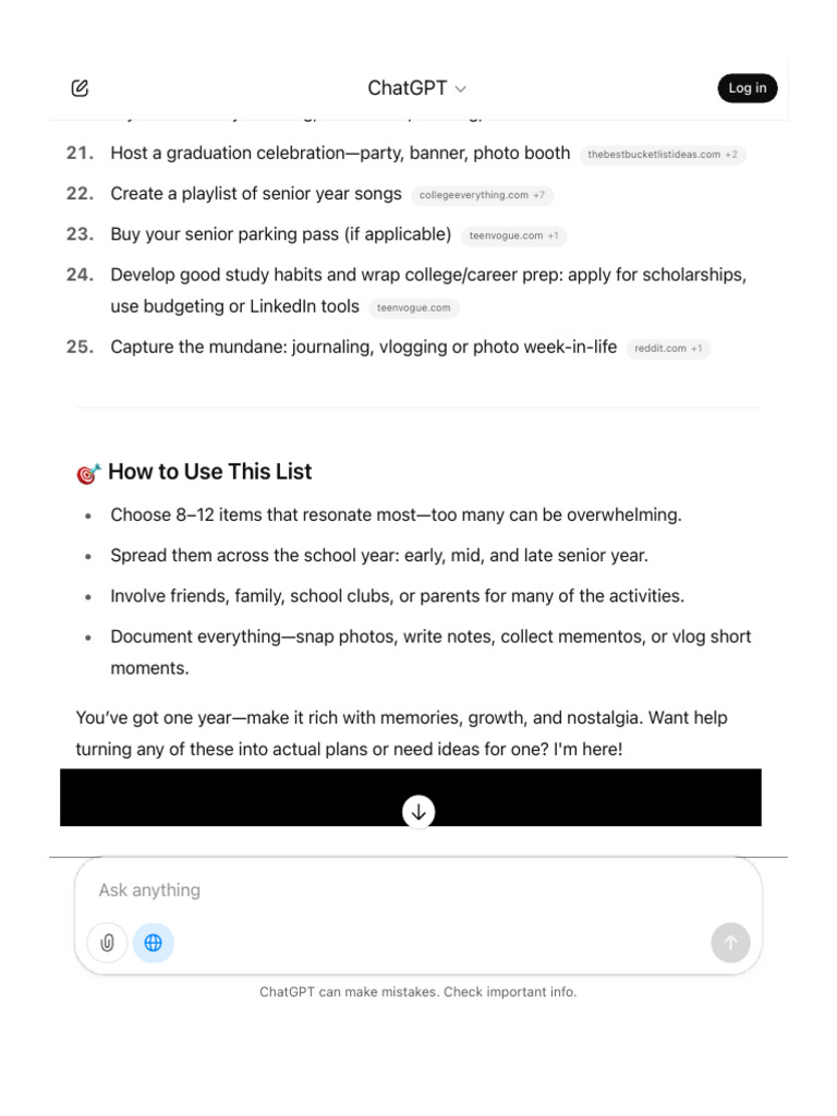 Senior Year Bucket List | PDF