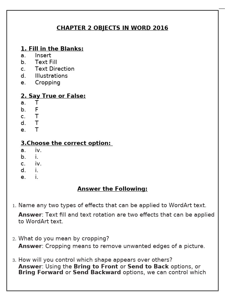 Word 2016 Objects: Effects & Positioning | PDF