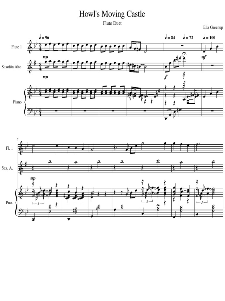 Howl's Moving Castle Flute Duet Sheet | PDF