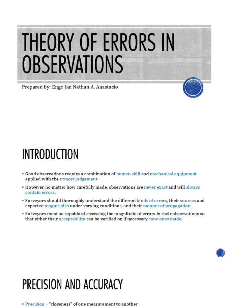 CE101 - 4. Theory of Errors | PDF | Errors And Residuals | Standard ...