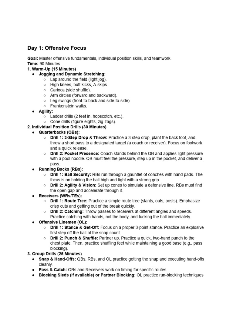 Practice plan for 3 days a week for 3 weeks | PDF | Quarterback ...