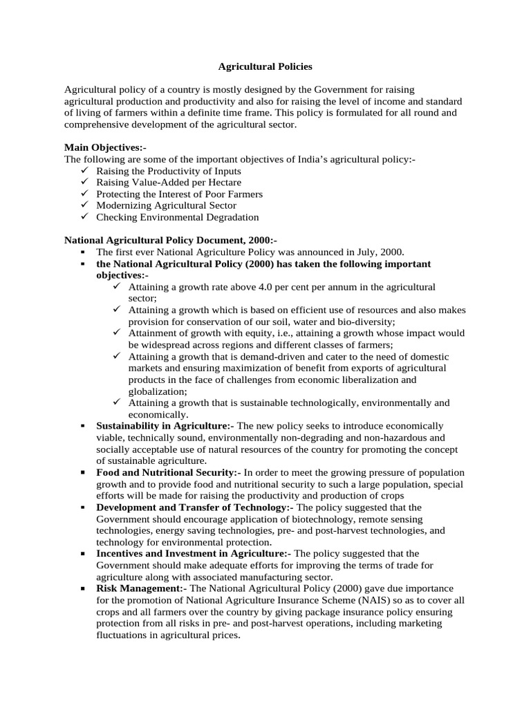 Agricultural Policies (1) | PDF | Agriculture | Agricultural Policy