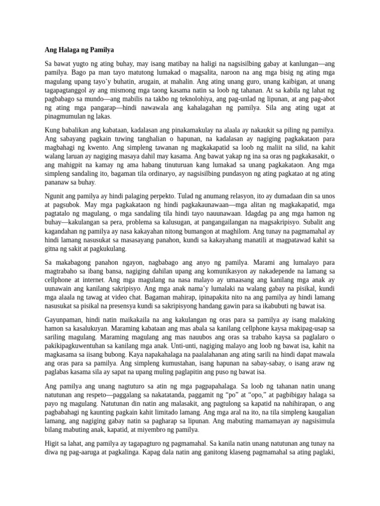 Ang Halaga NG Pamilya | PDF