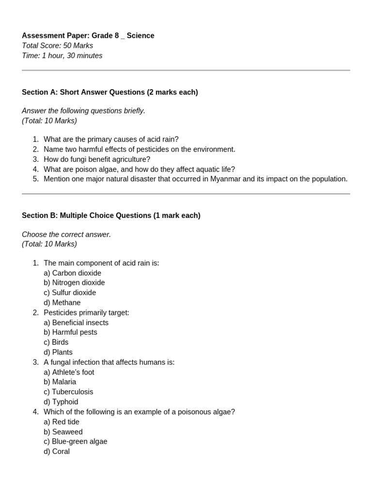 Grade 8 Science Assessment: Q&A Focus | PDF | Ecosystem | Pesticide